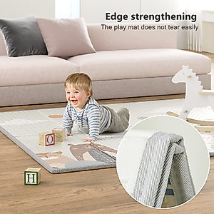 UANLAUO Foldable Baby Play Mat, Extra Large Waterproof Activity Playmats for Babies,Toddlers, Infants, Play & Tummy Time, Foam Baby Mat for Floor with Travel Bag