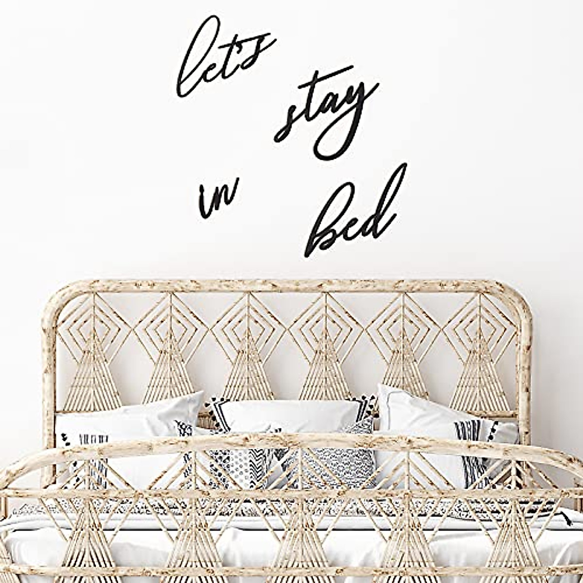 4 Pieces Let's Stay in Bed Wall Decor Rustic Bedroom Decoration Black 3D Wooden Letters Handmade Wood Summer Decor Love Quote Home Sign for Home Bedroom Apartment Office Hotel Decor