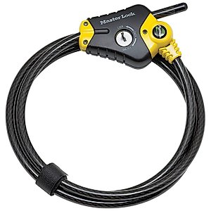 Master Lock 8413DPF Python Cable Lock with Key, 1 Pack, Black and Yellow, 6' x 3/8" diameter