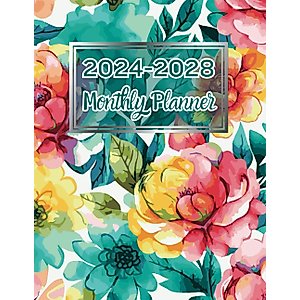 2024-2028 Monthly Planner: 5 Years Schedule Organizer (January 2024 Through December 2028) with Federal Holidays and Motivational Quotes | Pretty Floral Cover