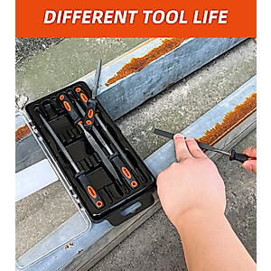 DIFFLIFE 7'' Needle File Set (Carbon Steel 6 Piece-Set) File Handles, Hardened Alloy Strength Steel - Set Includes Flat, Flat Warding, Square, Triangular, Round, and Half-Round File (6-Piece)