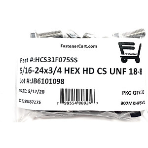 5/16-24x3/4 Stainless Steel Hex Cap Screws FT Hex Bolts 18-8 (UNF) FINE Thread (25 Pieces)
