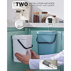 MONGTINGLU Countertop Compost Bin - 1.3 Gallons Hanging Small Trash Can with Lid for Kitchen Bathroom, Under Sink Kitchen Trash Can, Indoor Counter Compost Bucket with Lid, 5L(White)
