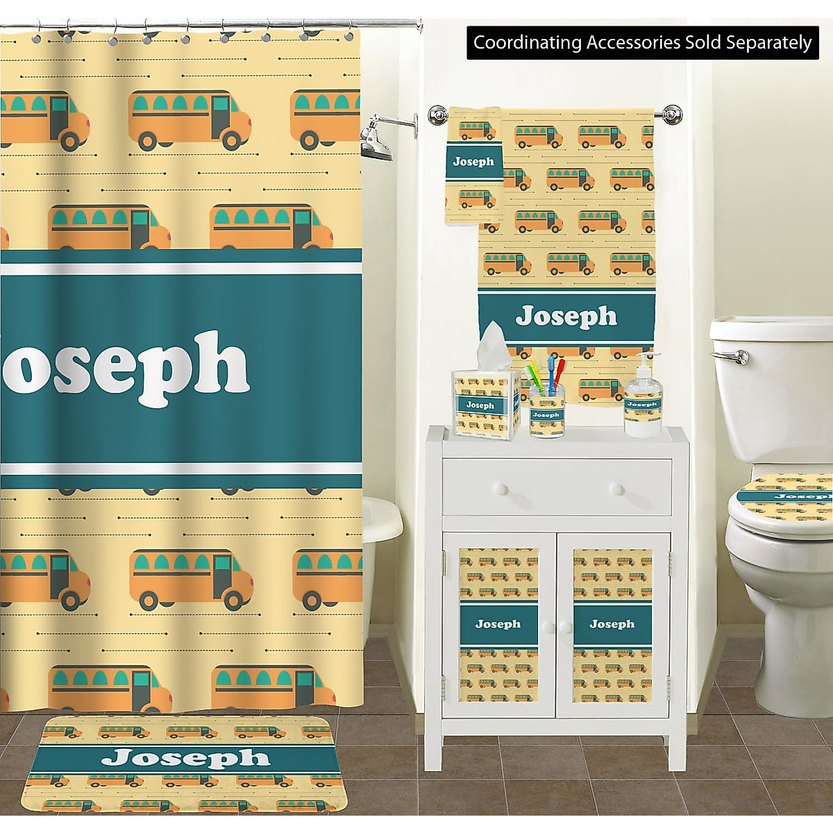 RNK Shops Personalized School Bus Waste Basket - Single Sided (Black)