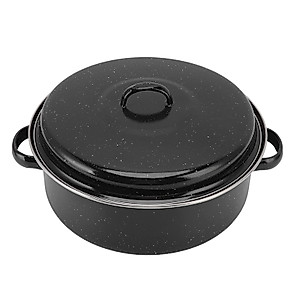 Enamel Roasting Pan, Non Stick Pot Oval Roaster With Lid for Roasted Sweet Potatoes,potatoes,Roasts,Black (11inch)