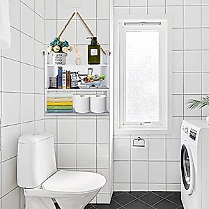 Bathroom Shelves Over Toilet, 3 Tier Toilet Top Organizer Wall Wooden Hanging Shelf for Bathroom Organizer Toilet Paper Holder Storage, Bottles Organizer, Restroom Organiser Rack (Seat&Bath)