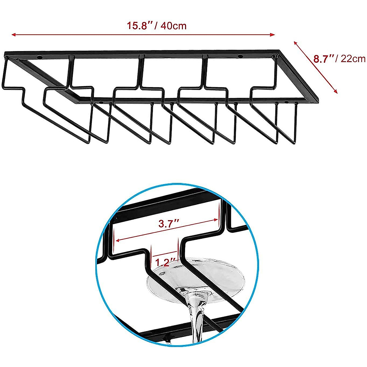 Karukera Wine Glass Holder Storage, Add an Organizer Stemware under a Floating Shelf or Cabinet to save Space, Perfect Metal Rack for your Kitchen, Bar or Countertop, with 2 Sets Mugs Holders
