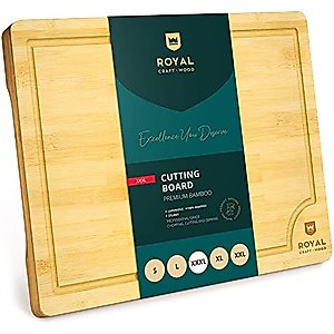 Bamboo Cutting Boards for Kitchen - Kitchen Chopping Board for Meat (Butcher Block) Cheese and Vegetables | Wooden Cutting Board Heavy Duty Serving Tray with Handles (XXXL, 24" x 18")