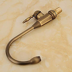 ShiSyan Y-LKUN Antique Brass Faucet Rotating Single Handle Single Hole Faucet Hot & Cold Water Tap with Water Saving Anti-Splash Nozzle