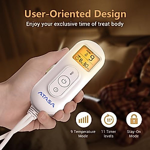 ATASA Heating Pad for Back Pain Relief & Cramp, Electric Heat Pad with 9 Heat Level, 11 Auto Shut Off, LCD Controller, Dry/Moist Heated for Waist/Abdomen/Shoulder/Neck, Machine-Washable, Gray