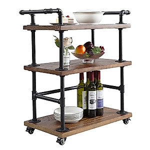 DOFURNILIM Industrial Bar Carts/Serving Carts/Kitchen Carts/Wine Rack Carts on Wheels with Storage - Industrial Rolling Carts - Wine Tea Liquor Shelves/Holder - Solid Wood and Metal Home Furniture