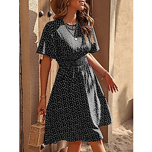 Floerns Women's Confetti Heart Print Butterfly Sleeve Flared A Line Midi Dress Black and White XL