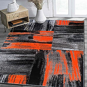 Handcraft Rugs-Orange/Gray/Silver/Black/Abstract Contemporary Modern Brush Design Mixed Colors Area Rug