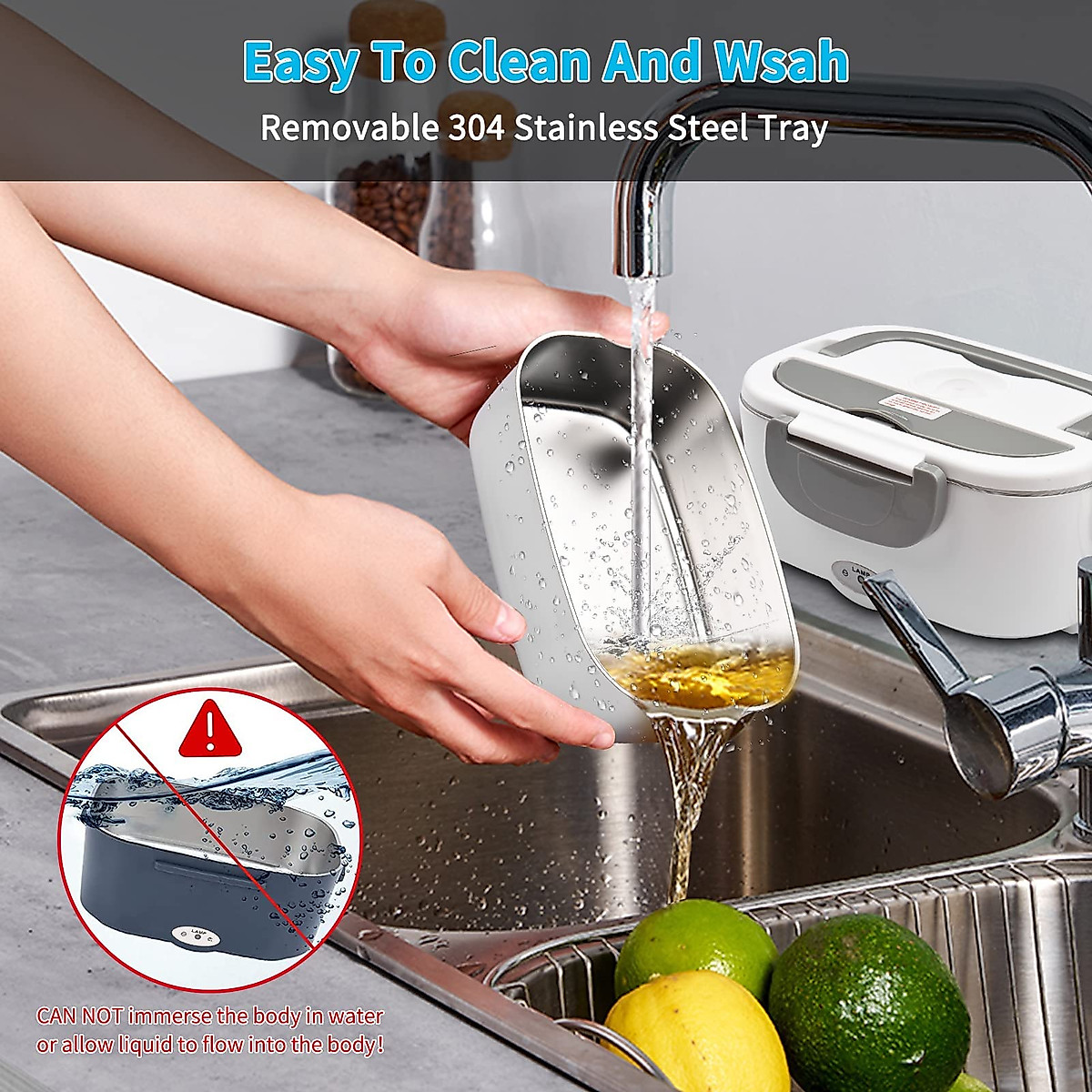 Electric Lunch Box,2 In 1 Portable Lunch Box Food Heater Upgraded Sealing Ring Waterproof And Leak-Proof For Car/Truck And Work 12v 110v 55w ,Stainless Steel Container Spoon Fork&Handbag