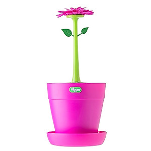 Vigar Flower Power Cutlery Drainer, Four-compartment Flatware Organizer, Flower-pot Design, Pink