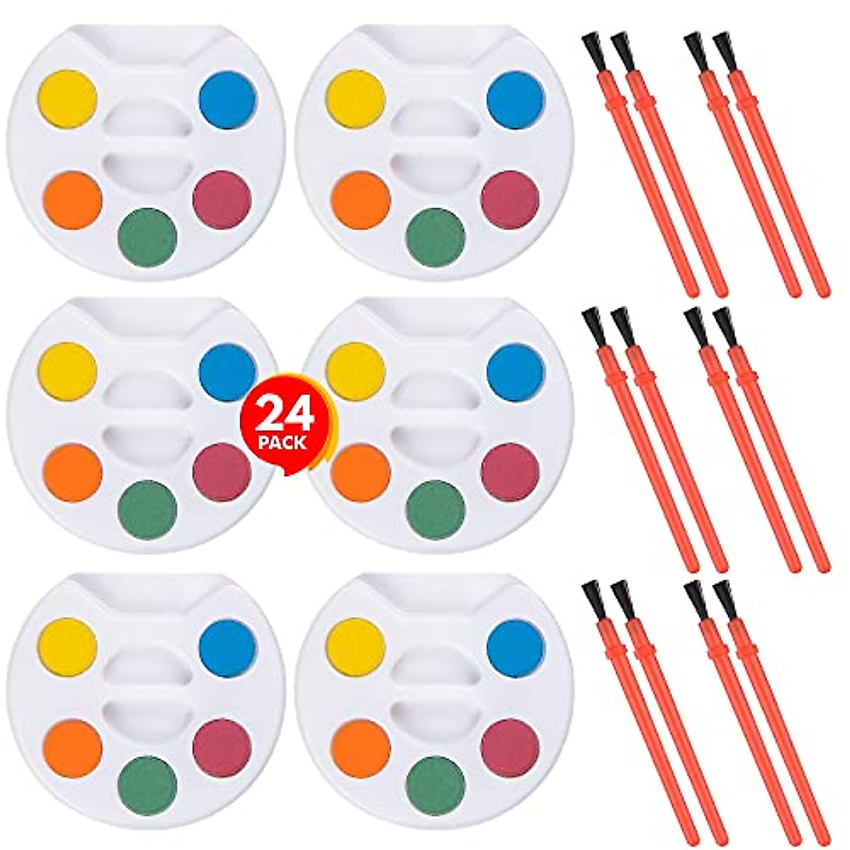 Mini Watercolor Kids Paint Set, Pack of 24, Bulk Kids Paint Palette, 5 Color Mini Paint Set Kit with Brushes, Art Party Favors for Kids 3-5 Boys & Girls, Educational Paint Party Favors for Kids Party