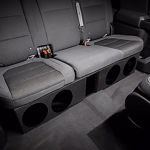 Q Power 8 Inch Quad Port Car Subwoofer Speaker Enclosure Box with Bed Liner and Underseat Down Front Fire for 4 Subwoofers, Black