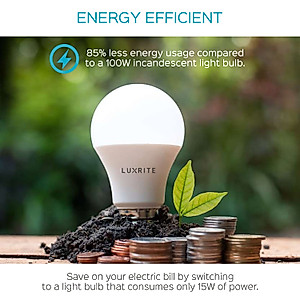 Luxrite A19 LED Light Bulb 100W Equivalent, 4000K Cool White Non-Dimmable, 1600 Lumens, Standard LED Bulb 15W, E26 Medium Base, UL Listed, Perfect for Table Lamps and Home Lighting (6 Pack)