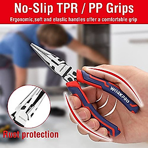 WORKPRO 4-Piece Pliers Set, Premium CR-V Construction Pliers Tool Sets Including Long Nose, Diagonal Cutting, Groove Joint and Slip Joint Pliers（Red）