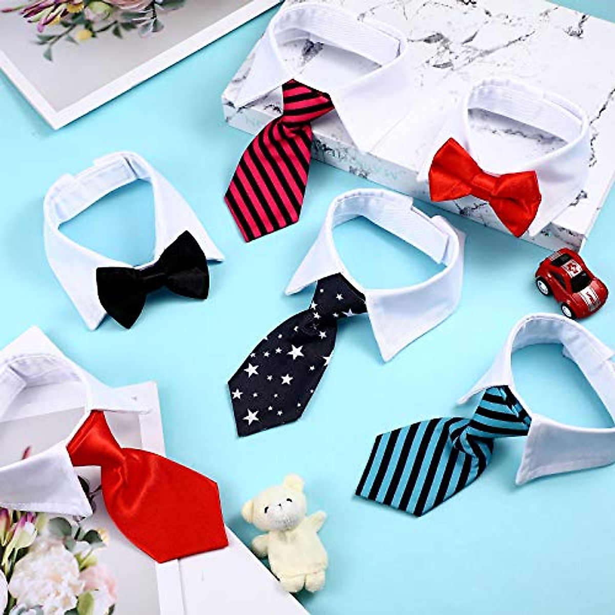 7 Pieces Adjustable Pets Bow Tie Striped Dog Pet Formal Tuxedo Costume Necktie Collar Puppy Grooming Ties for Small Dogs and Cats, S Size (Cute Pattern) (Chic Pattern)