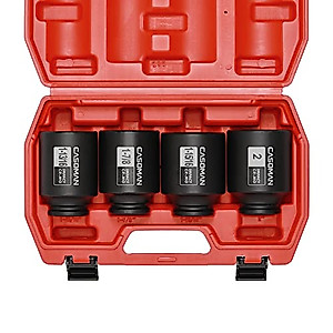 CASOMAN 4 Pieces 1/2" Dr. Deep Impact Socket Set, 1/2-Inch Drive Spindle Axle Nut Impact Socket Set, 1-13/16", 1-7/8", 1-15/16", 2", CR-MO, 6-Point, SAE