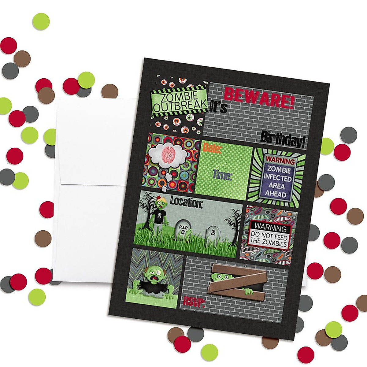 Zombie Outbreak Halloween Birthday Party Invitations, 20 5x7 Fill In Cards with Twenty White Envelopes by AmandaCreation