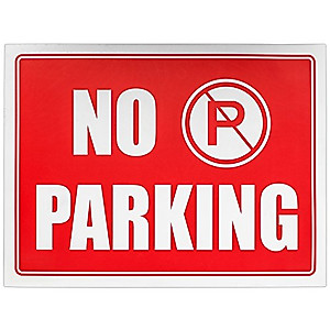 Ram-Pro NO PARKING Sign - 9" High x 12" Wide Red on White Reflective Plastic Signs for Driveway, Personal Parking Space (Pack of 4)