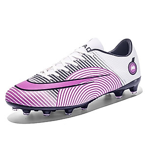 DHOVOR Mens Womens Soccer Cleats FG Football Shoes Unisex Adult Athletics Football Trainers Football Cleats Teenagers Soccer Shoes Purple