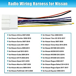 Fiegromech Car Radio Stereo Wiring Harness Adapter Replacement for Nissan Subaru Infiniti Aftermarket Car CD DVD Head Unit Wire Cable