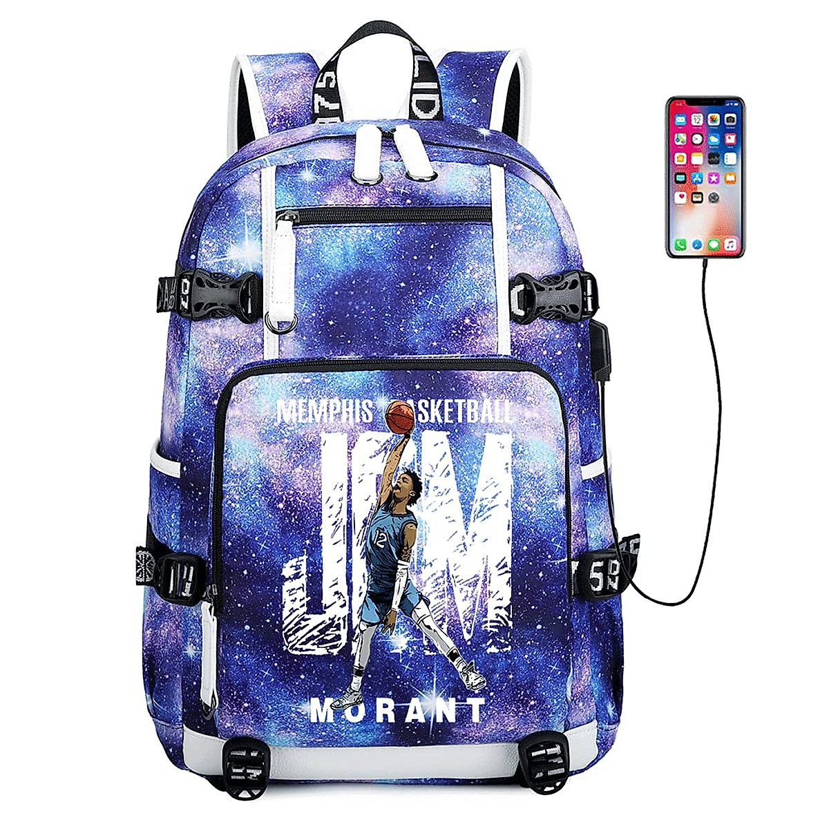 Ansigeren No. 12 Basketball Player Star JA Creative Backpacks Sports Fan Bookbag Travel Student Backpack with USB Charging Port (c)