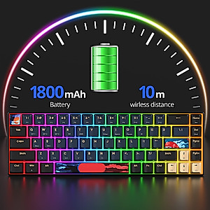 surmen GT68 65% Wireless Mechanical Gaming Keyboard 60 Percent RGB Hot-Swappable 68-Key Compact Keyboard Bluetooth5.0/2.4G/USB with Yellow Switch (Gateron Yellow, Blue Samurai 68)
