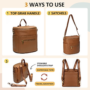 miss fong Leather Diaper Bag Backpack, Backpack Diaper Bag with Changing Pad(Regular + Mini)