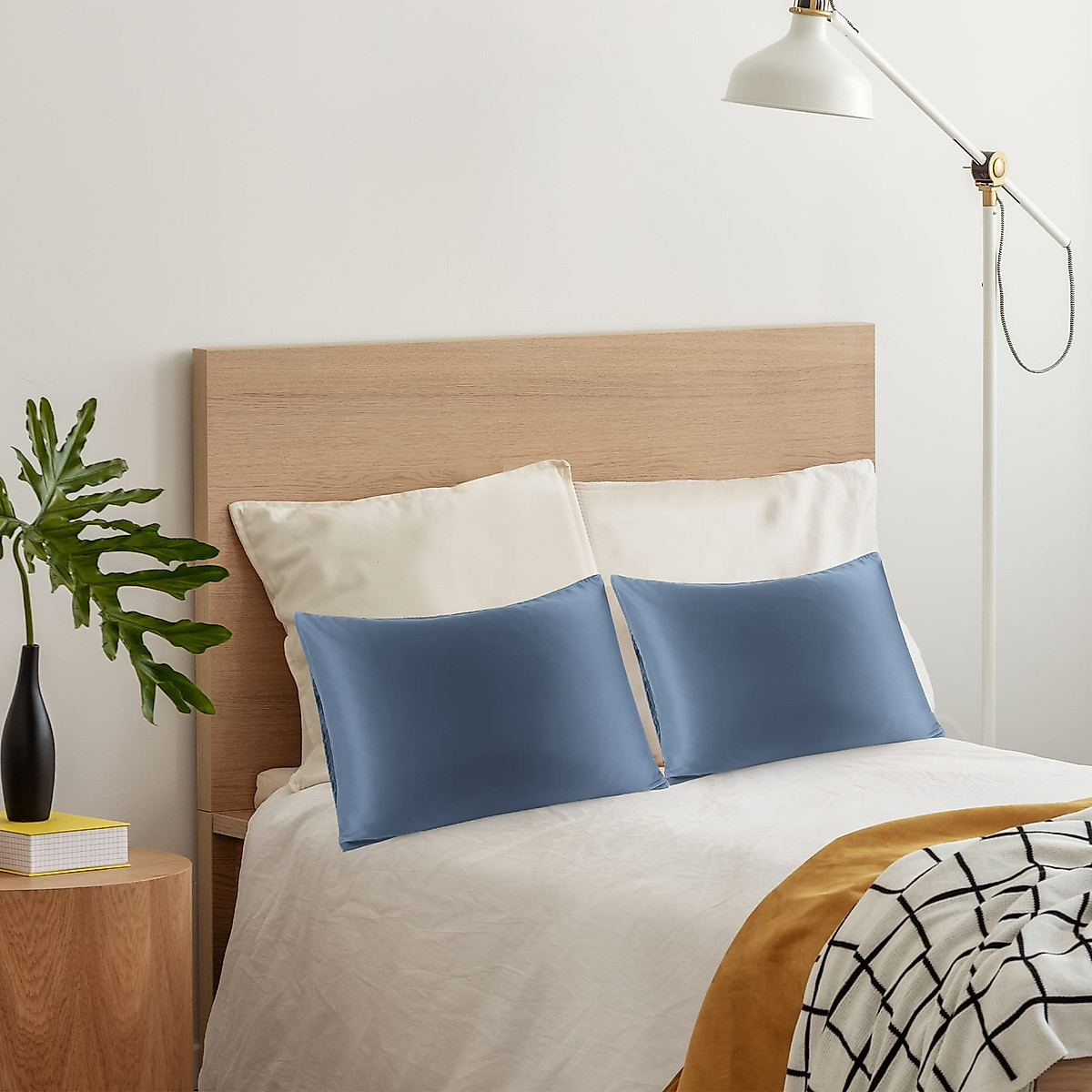 uxcell 2 Pack Silk Satin Pillowcase for Hair and Skin, Cool, Silky, Soft Breathable Pillow Cases Travel Size 14x20 Inch Sateen Pillowcase Slate Gray with Envelope Closure