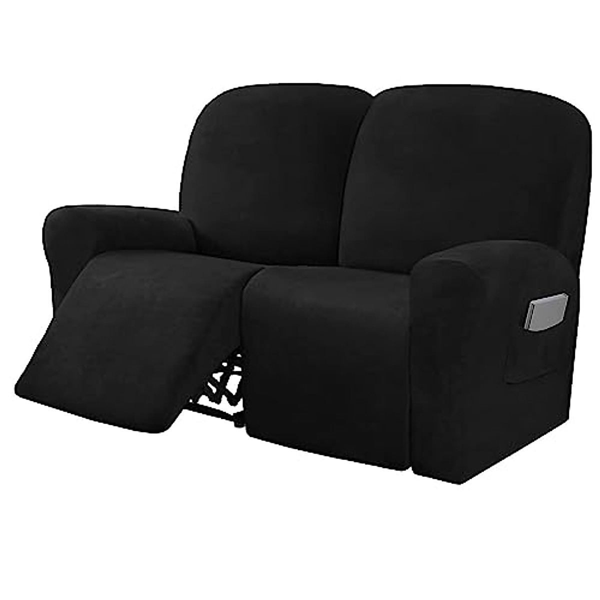 Recliner Loveseat Covers, Waterproof Nonslip Double Recliner 6-Pieces, Recliner Chair Cover Furniture Protecter for Kids, Pets, Soft Stretchy Fabric Machine Wash & Colorfast (Velvet Black, 2 Seat)
