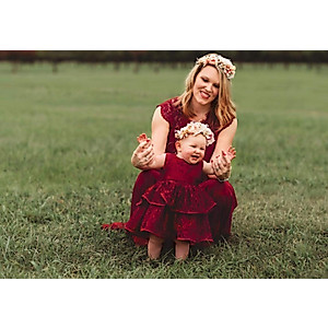 Glamulice Red Baby Flower Girls Dress Outfit Lace Infant First Birthday Outfit Wedding Bridesmaid Party Christmas Dresses 6-12 Burgundy Newborn Formal Holiday Ball Gown Daughters Photo Shoot Event 6M