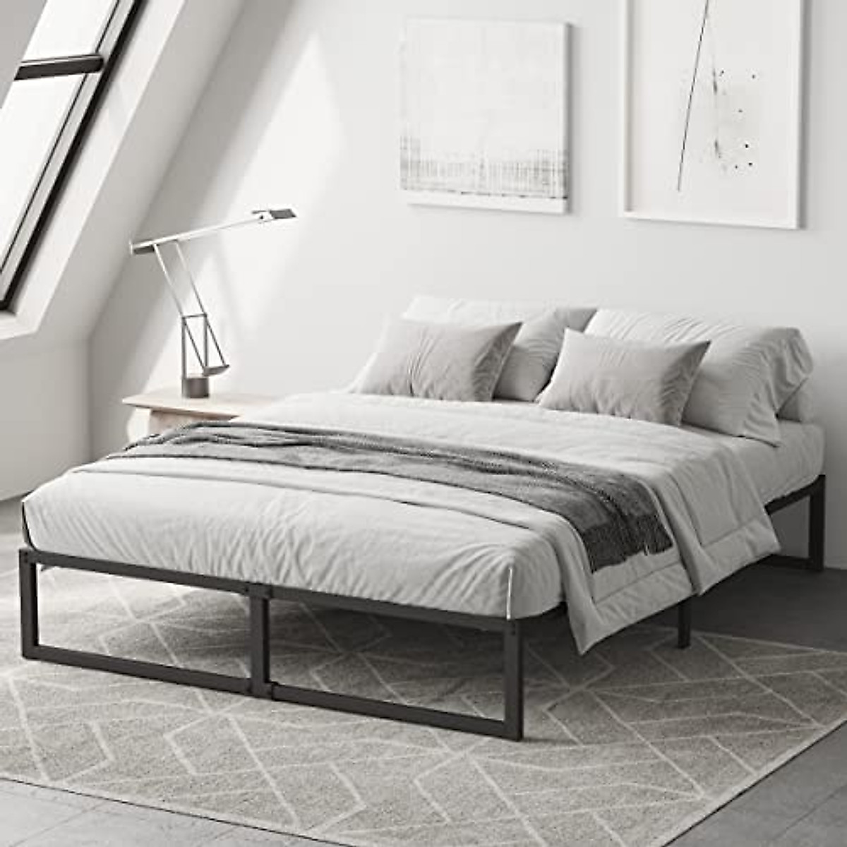 Richwanone 14 inch Queen Bed Frame Metal Platform Mattress Foundation with Steel Slat Support, No Box Spring Needed, Easy Assembly, Black