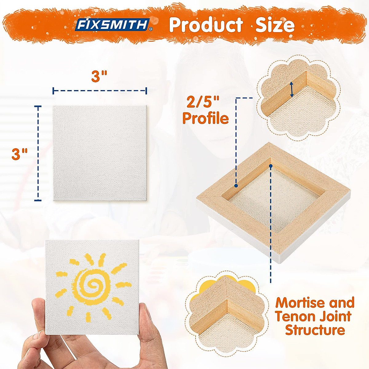 FIXSMITH 8x10 Inch Painting Canvas Panels, Super Value 12 Pack Canvases & Mini Stretched Canvas 3 x 3 Inch 24 Pack, 100% Cotton Art Primed Blank Canvas for Kids, Home Decor Project