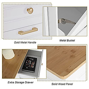 UEV Double Kitchen Trash Cabinets,Two Tilt Out Trash Cabinets with Solid Hideaway Drawers,Free Standing Wooden Kitchen Trash Can Recycling Cabinet Trash Can Holder (White)