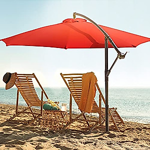 Nuu Garden 10ft Offset Patio Umbrella Outdoor Market Cantilever Umbrella, Easy Tilt Adjustment UV Protection 8 Ribs Sunbrella for Backyard, Poolside, Lawn and Garden, Red