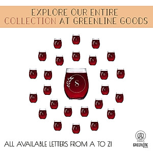 Greenline Goods Letter S Monogram Stemless Wine Glasses - Discover our Crystal Etched Wine Glass - Cocktail Glass with Personalized Initial