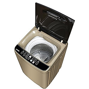 Full Automatic Washing Machine with LED Display, 10 Programs & 8 Water Levels Selections, 15.6Lbs for Home, RV, Camping, Apartment, Dorm - Gold