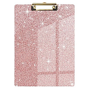 WAVEYU Acrylic Clipboard, Glitter Pink Clipboard for Women Girls, Stardard Letter Size Clipboard with Low Profile Gold Clip Designed for Classroom School and Office Use, A4 Size 12.5" x 9", Rose Gold