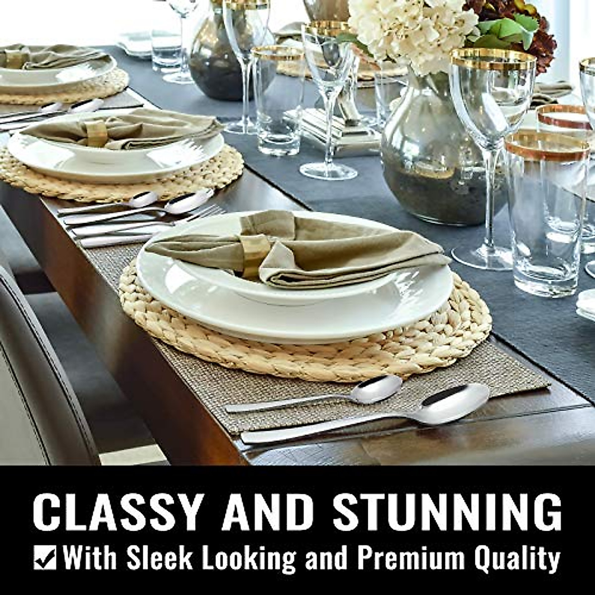 HIWARE 48-Piece Silverware Set with Steak Knives for 8, Stainless Steel Flatware Cutlery Set For Home Kitchen Restaurant Hotel, Kitchen Utensils Set, Mirror Polished, Dishwasher Safe