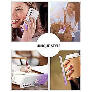 GUAGUA Compatible with Samsung Galaxy S21 FE 5G Case 6.4 Inch Glitter Sparkle Bling Cover for Girls Women with Ring Holder Kickstand Shockproof Protective Case for Galaxy S21 FE, Gradient Purple