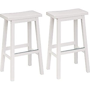 Amazon Basics Solid Wood Saddle-Seat Kitchen Counter Barstool, 29-Inch Height, White - Set of 2