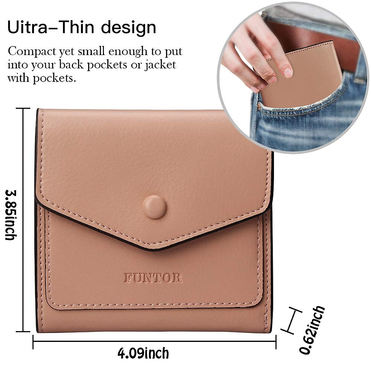 FT FUNTOR Small Leather Wallet for Women, Ladies Mini Wallet RFID Blocking Wallet for Women