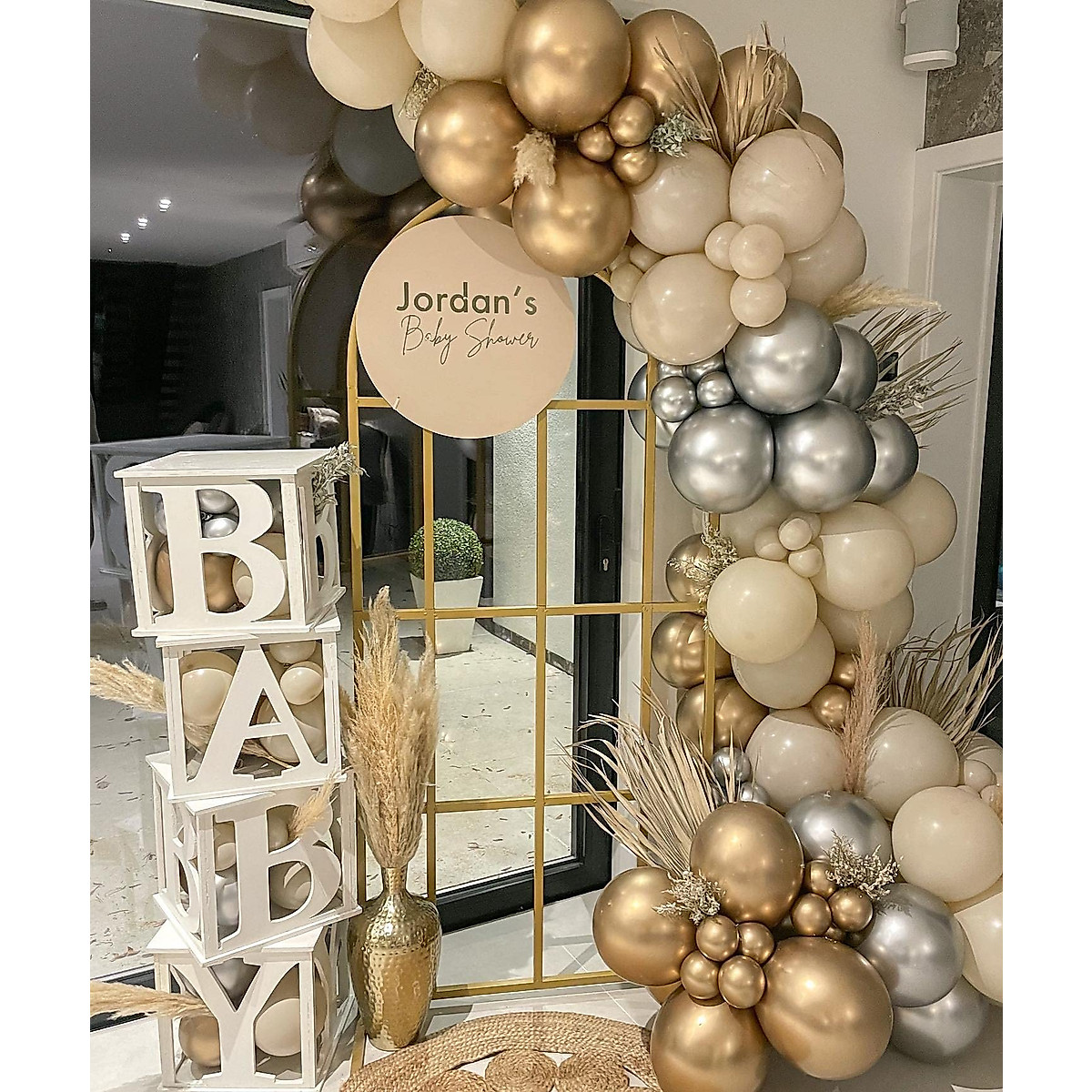 Sand White Gold Silver Balloon Garland Arch 135PCS Nude Beige White and Chrome Gold Silver Balloons Balloon Arch for Boho Wedding Bridal Baby Shower Engagement Anniversary Birthday Party Decorations