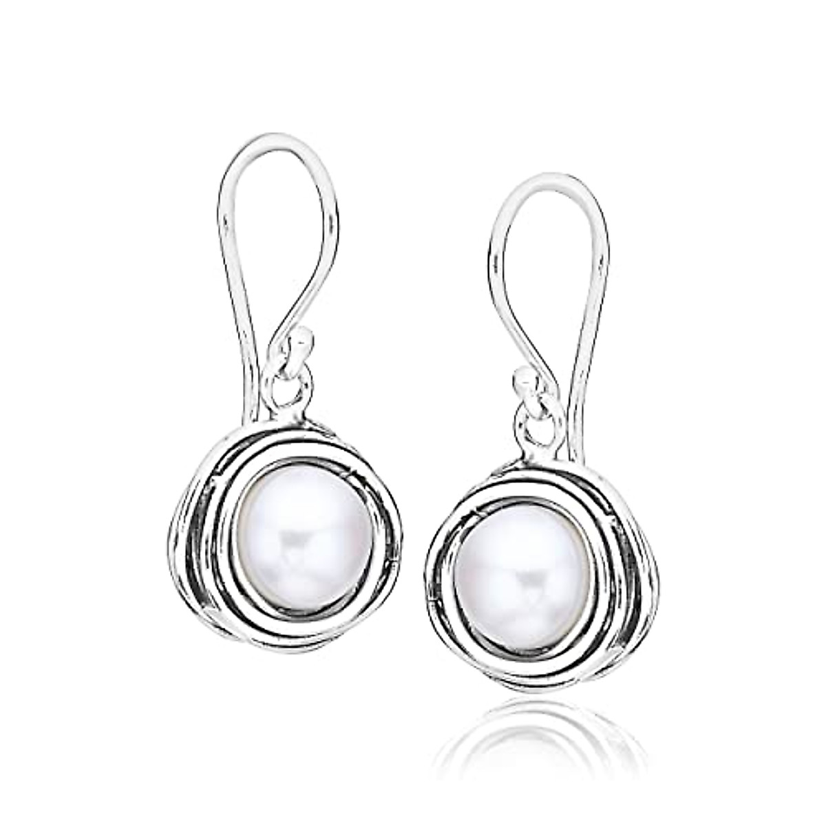 925 Sterling Silver Stud Earrings With A Fresh Water White Pearl, Wire Wrapped Bezel, Antique finish, Hypoallergenic, Nickel & Lead-free, Gift for Her, French Wire Earring Back, Pearl