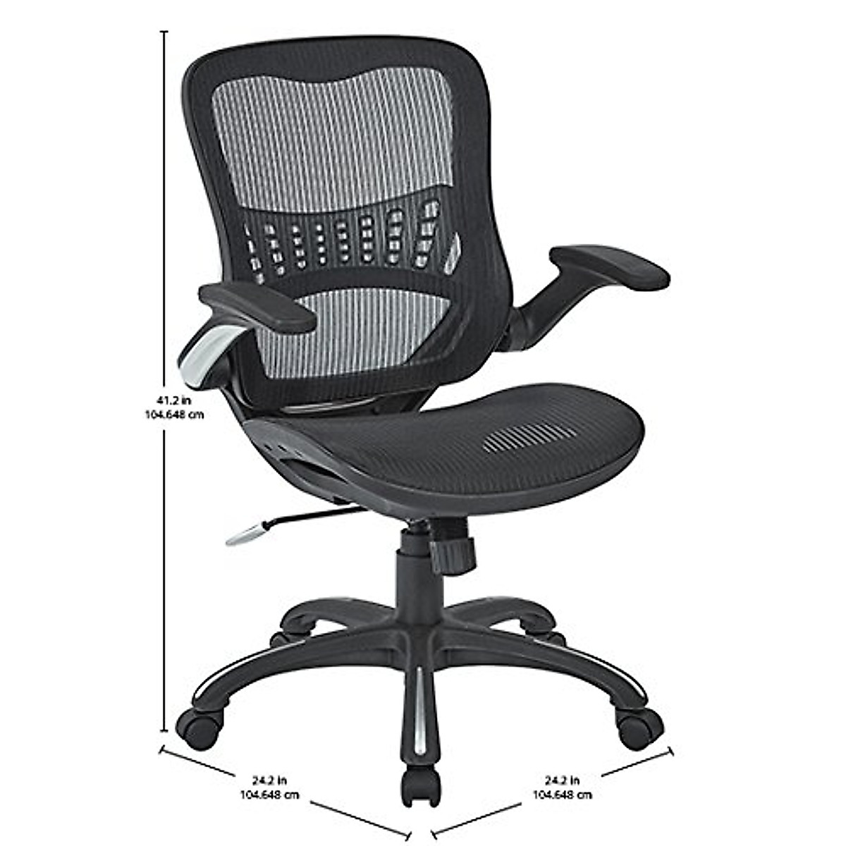 Office Star Ventilated Manager's Office Desk Chair with Breathable Mesh Seat and Back, Black Base, Black