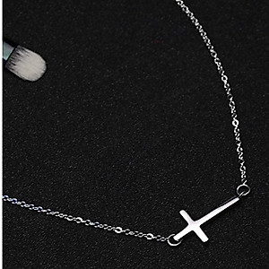 Jude Jewelers Stainless Steel Sideways Cross Christian Religious Prayer Collar Necklace (Silver)